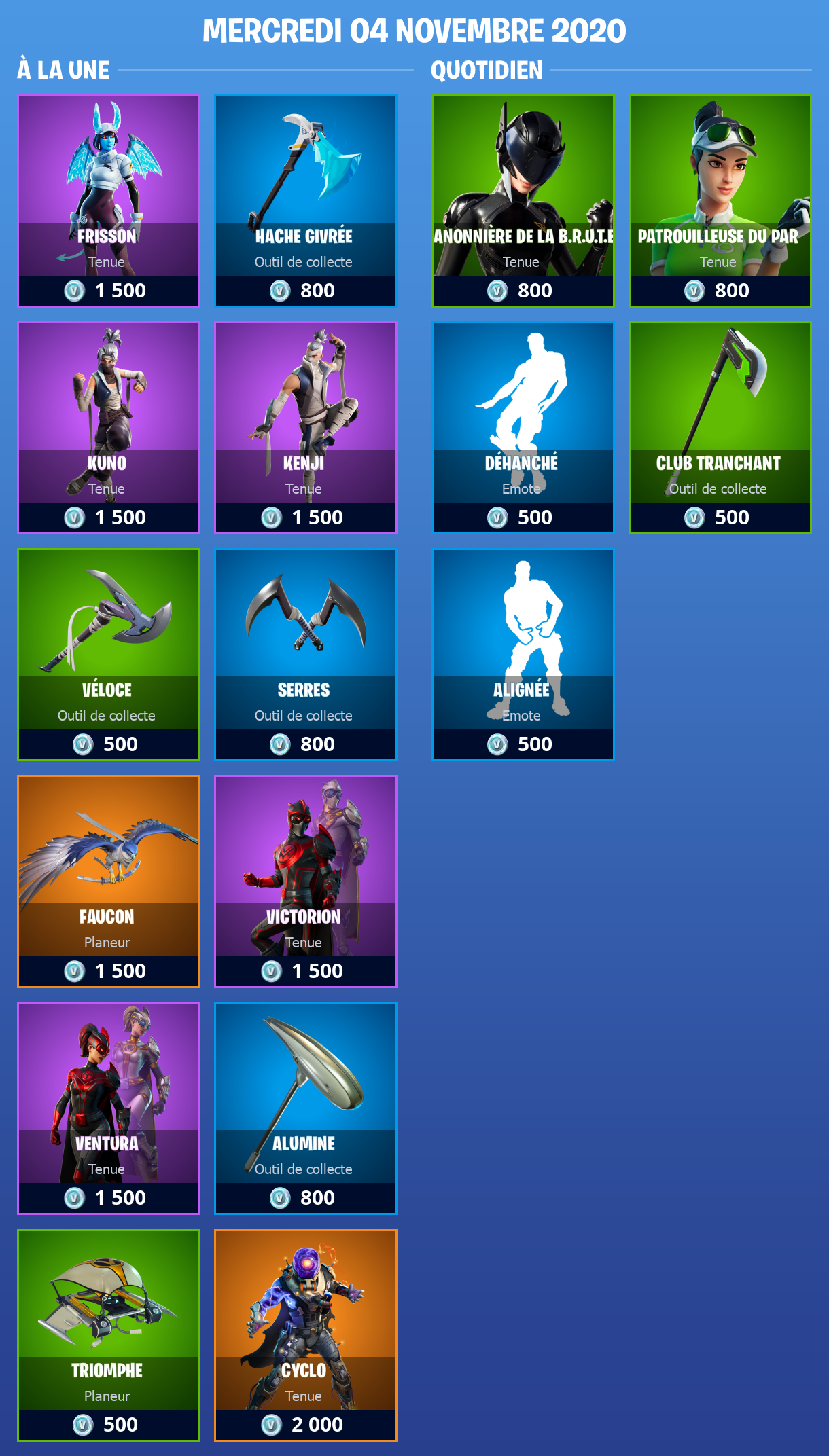 Fortnite: Tienda del 4 de noviembre de 2020 - Millenium