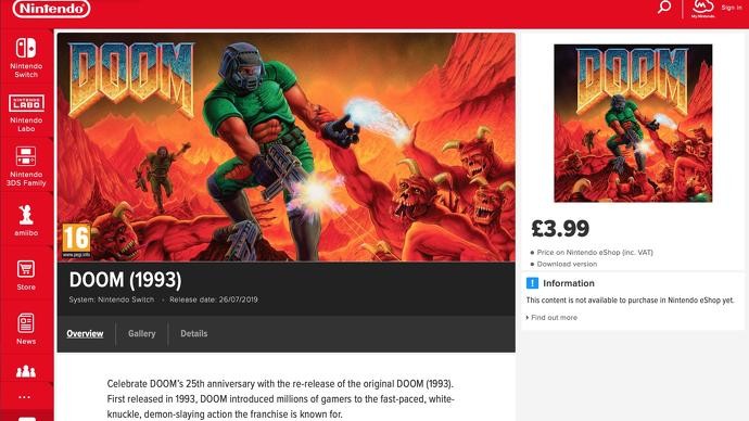 Doom: Una página web de Nintendo filtra los Doom originales para Switch ...