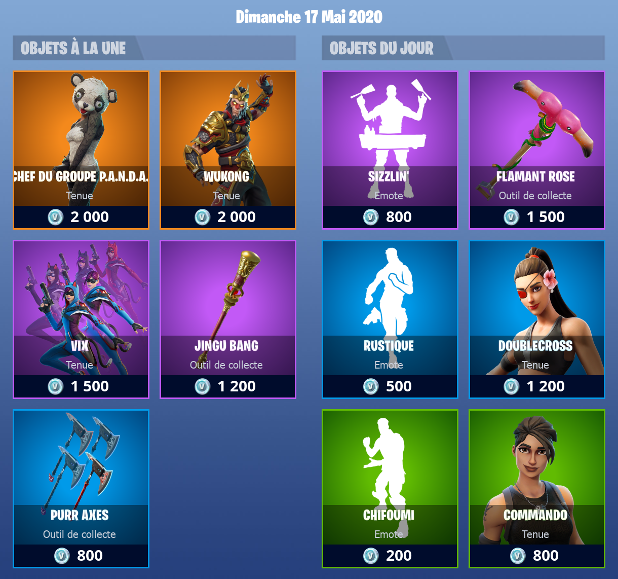 Fortnite: Tienda del 17 de mayo de 2020 - Millenium
