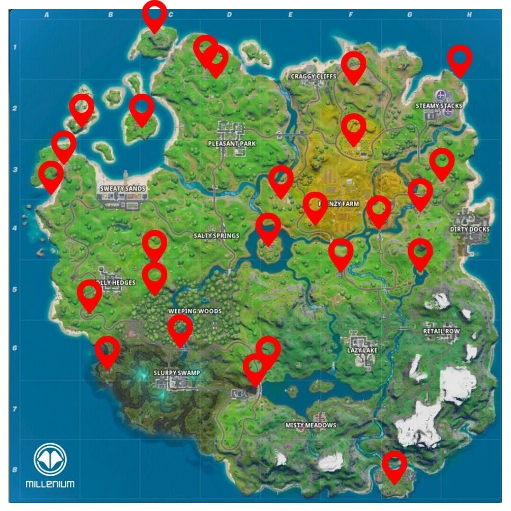 Fortnite: Visita diferentes lugares emblemáticos, desafío - Millenium