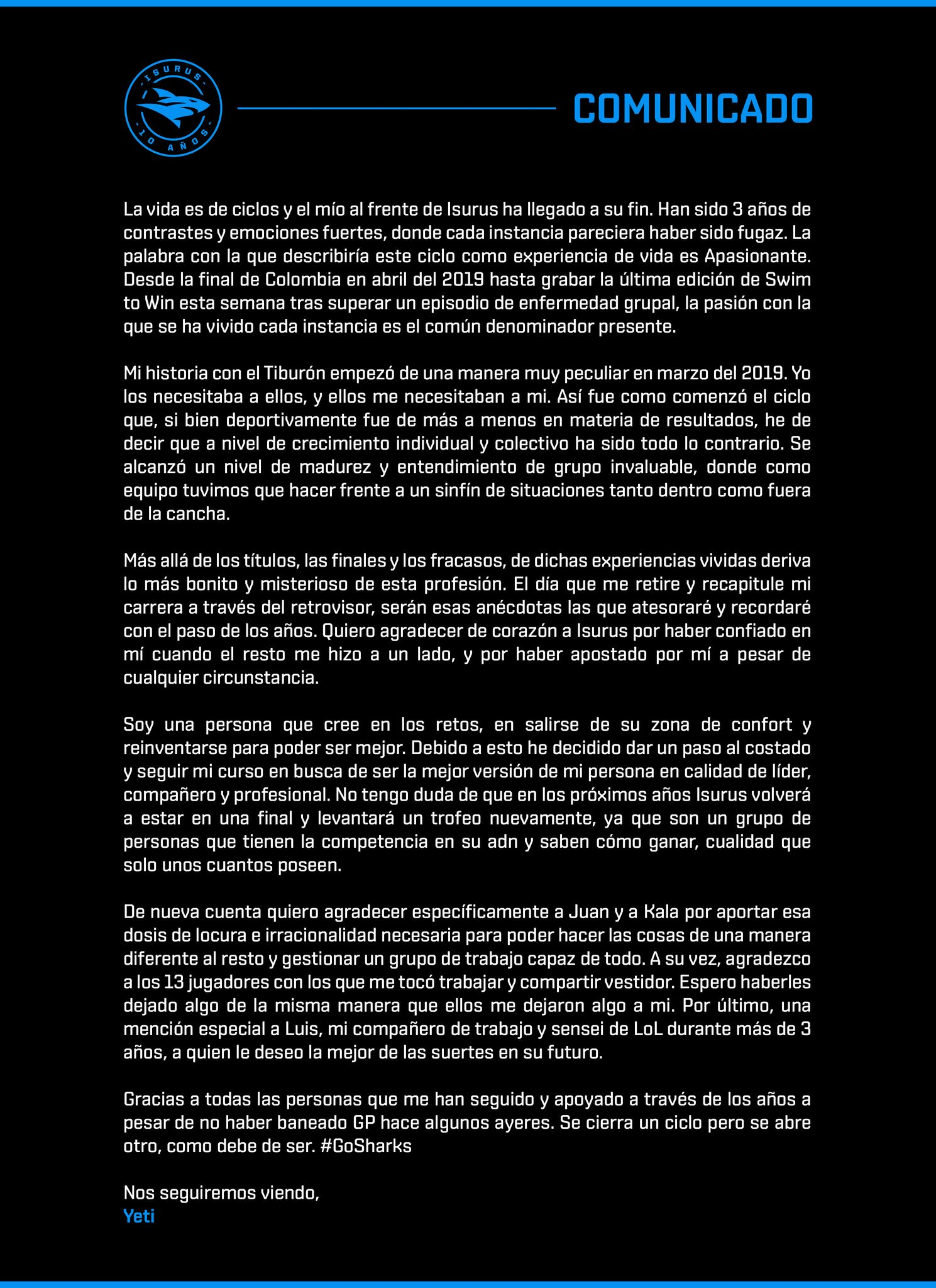 LoL - LLA: Yeti se despide de Isurus luego de más de dos años juntos ...